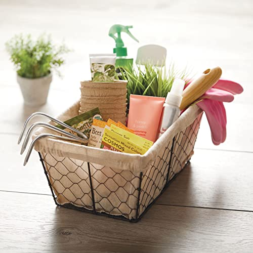 mDesign Medium Metal Farmhouse Home Storage Organizer Basket - Chicken Wire Design, Fabric Liner for Kitchen, Bathroom, Living Room, Pantry, Cupboard, Shelves, Countertop - 4 Pack - Bronze/Natural