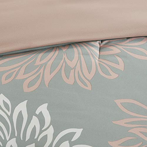 Madison Park Essentials Maible Cozy Bed in A Bag Comforter with Complete Cotton Sheet Set-Floral Medallion Damask Design All Season Cover, Decorative Pillow, Queen (90 in x 90 in), Blush/Gray