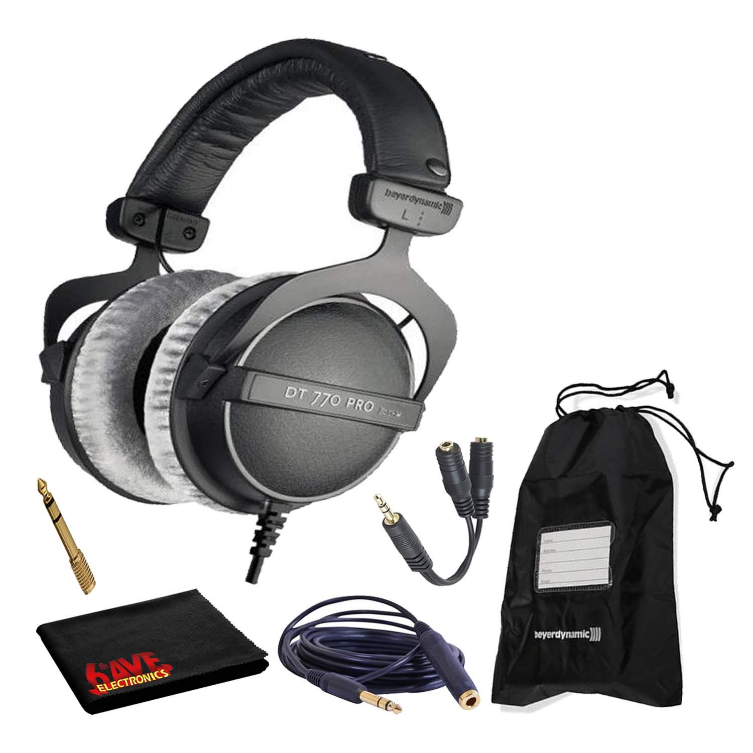 beyerdynamic DT 770 Pro 80 Ohm Closed-Back Studio Mixing Headphones Bundle -Includes- Soft Case, Headphone Splitter and Extension Cable, and 6AVE Cleaning Cloth