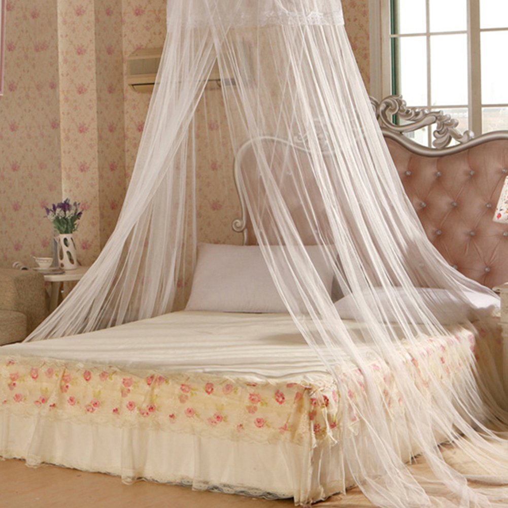 loinhgeo-Bed Mosquito Net for Holiday Indoor Elegent Lace House Bedding Decor Sweet Round Bed Canopy Dome Mosquito Net - Pink