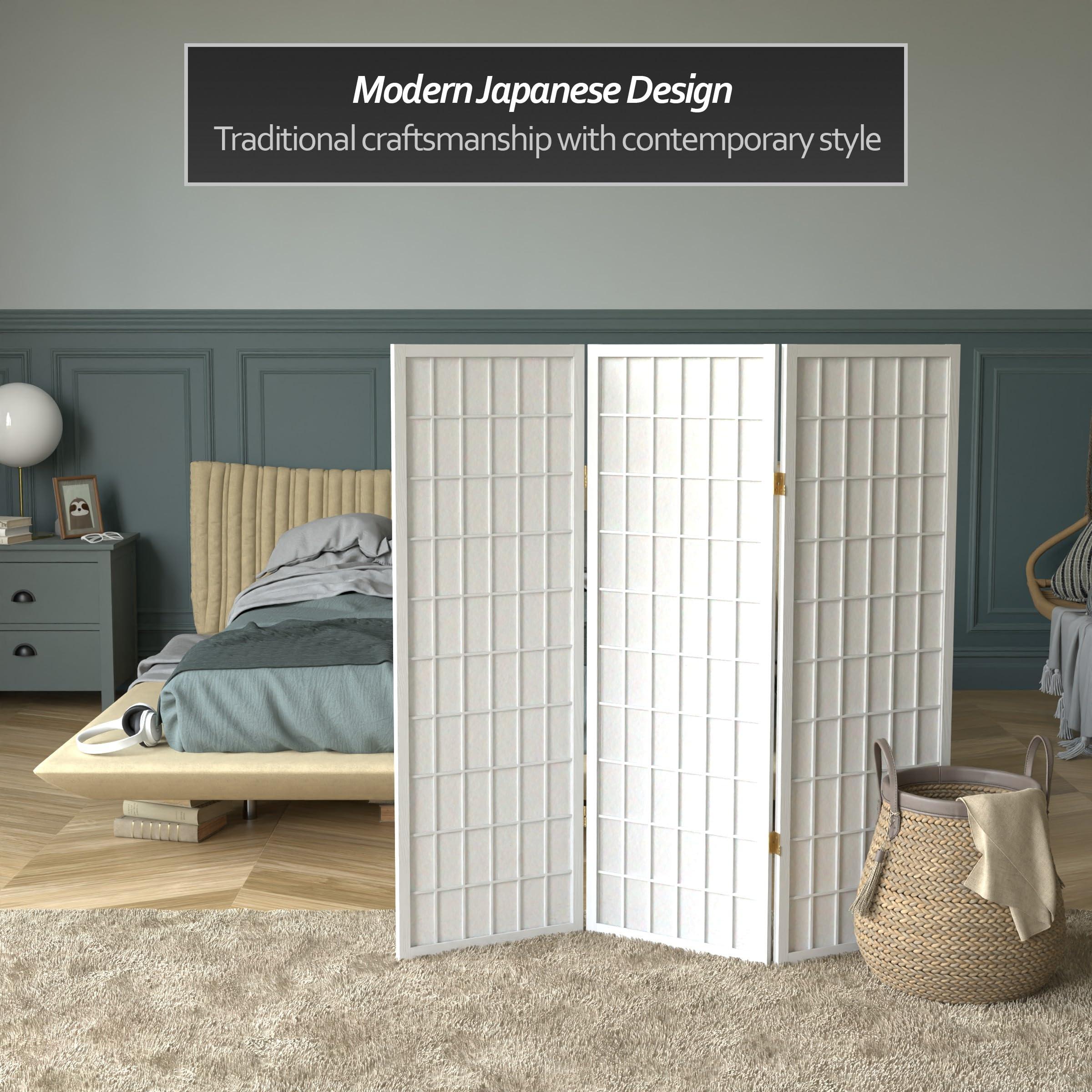 4 ft. Short Window Pane Shoji Screen - White - 3 Panels