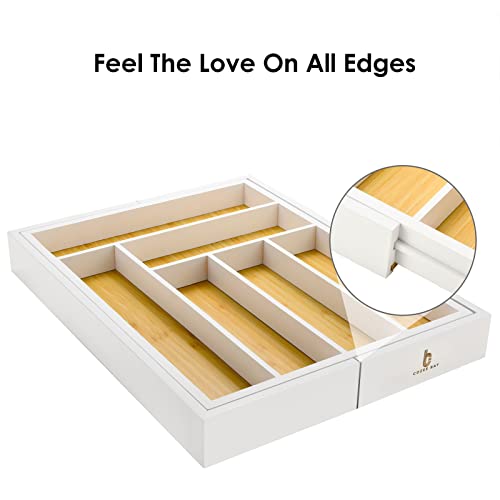 Cozee Bay Bamboo Bag Storage Organizer and Drawer Organizer Bundle for Kitchen Drawer (White)