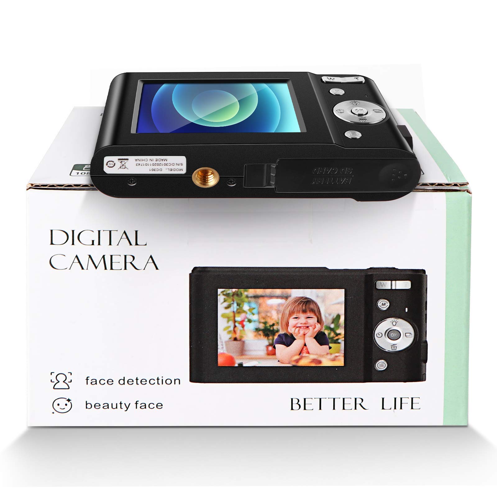 IEBRT Digital Camera,1080P Mini Vlogging Camera Video Camera LCD Screen 16X Digital Zoom 36MP Rechargeable Point and Shoot Camera for Compact Portable Kids Teens Gift (2.4 inch Blue)