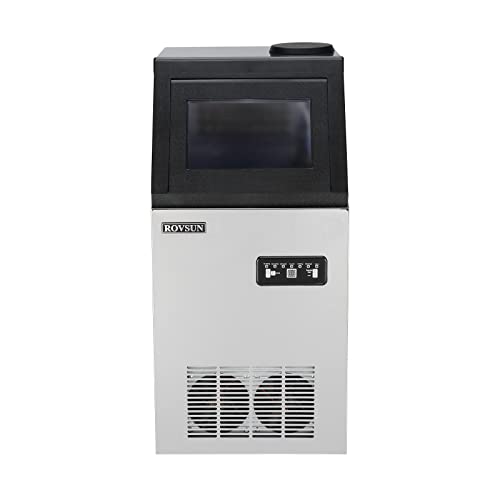 ROVSUN Commercial Ice Maker 110lbs/24h Automatic Built-in Stainless Steel Under Counter/Portable Freestanding for Restaurant Bar with 24lbs Storage, Connection Hoses & Ice Scoop