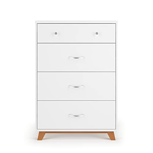Child Craft SOHO 4 Drawer Mid-Century Modern Chest, Anti-Tip Kit, Extra-Large Storage for Baby Nursery, Kid’s Room (White/Natural)