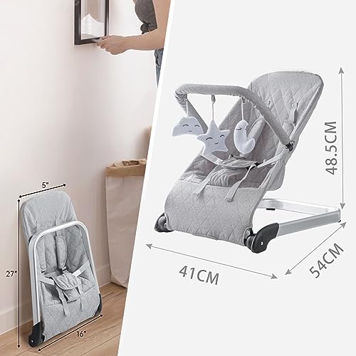 Baby Bouncer,Foldable Bouncer Seat for Babies, Infants Bouncy Seat with Removable Fabric Cover,Natural Vibrations (GRYE)