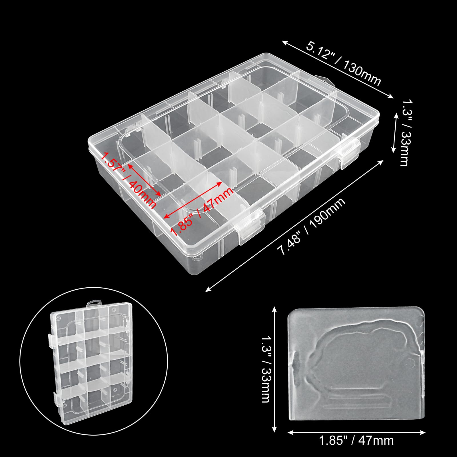 uvbws 1 Pack 12 Grids Plastic Organizer Box with Removable Dividers, Adjustable Storage Box Clear Storage Container Craft Box for Jewelry, Crafts,Buttons, Thread, Pins, Beads and more