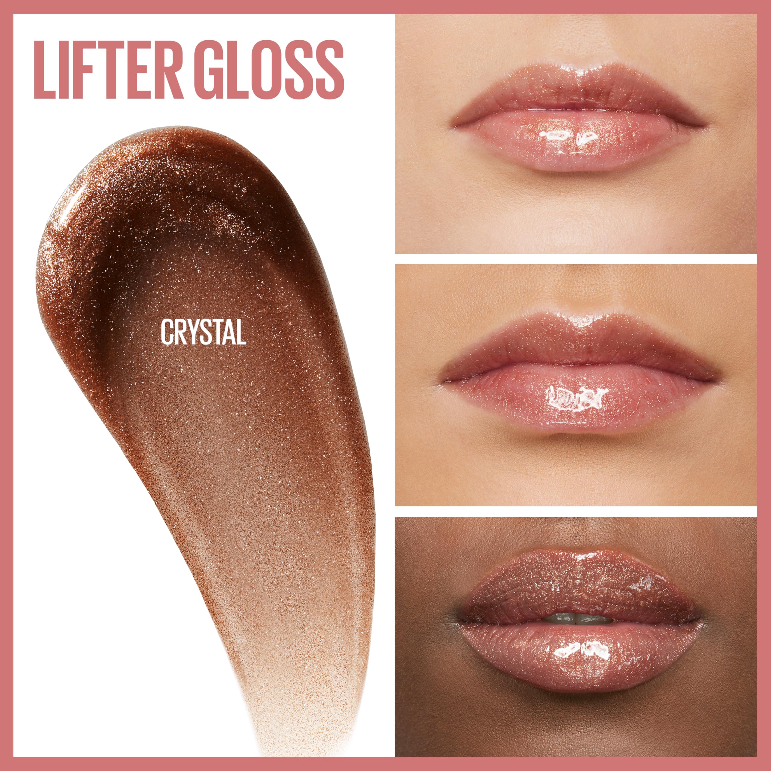 Maybelline Lifter Gloss, Hydrating Lip Gloss with Hyaluronic Acid, High Shine for Plumper Looking Lips, Crystal, Golden Neutral, 0.18 Ounce
