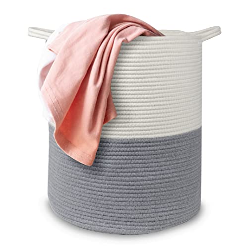 Brookstone, Large Cotton Rope Storage Basket, Soft Woven Bin with Handles, Baby Nursery/Blanket Organizer; Perfectly Sized at 18.5” X 16”, Use in Living Room/Bedroom, Suitable for Any Décor Style