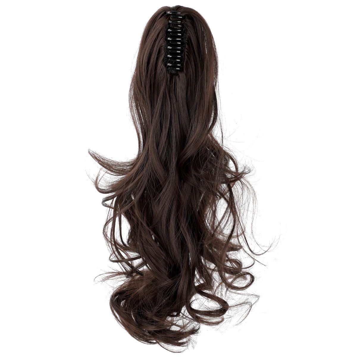 FELENDY Ponytail Extension Claw 18" 20" Curly Wavy Straight Clip in Hairpiece One Piece A Jaw Long Pony Tails for Women Medium Brown