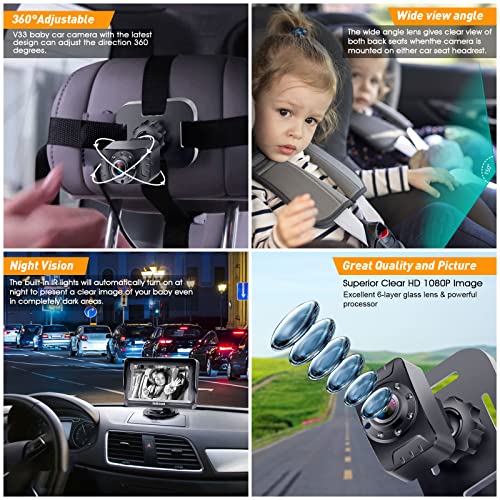 DoHonest Baby Car Camera HD 1080P with Display - Infant Safety Seat Baby Car Mirror for Rear Facing 5 Mins Easy Installation Night Vision V33