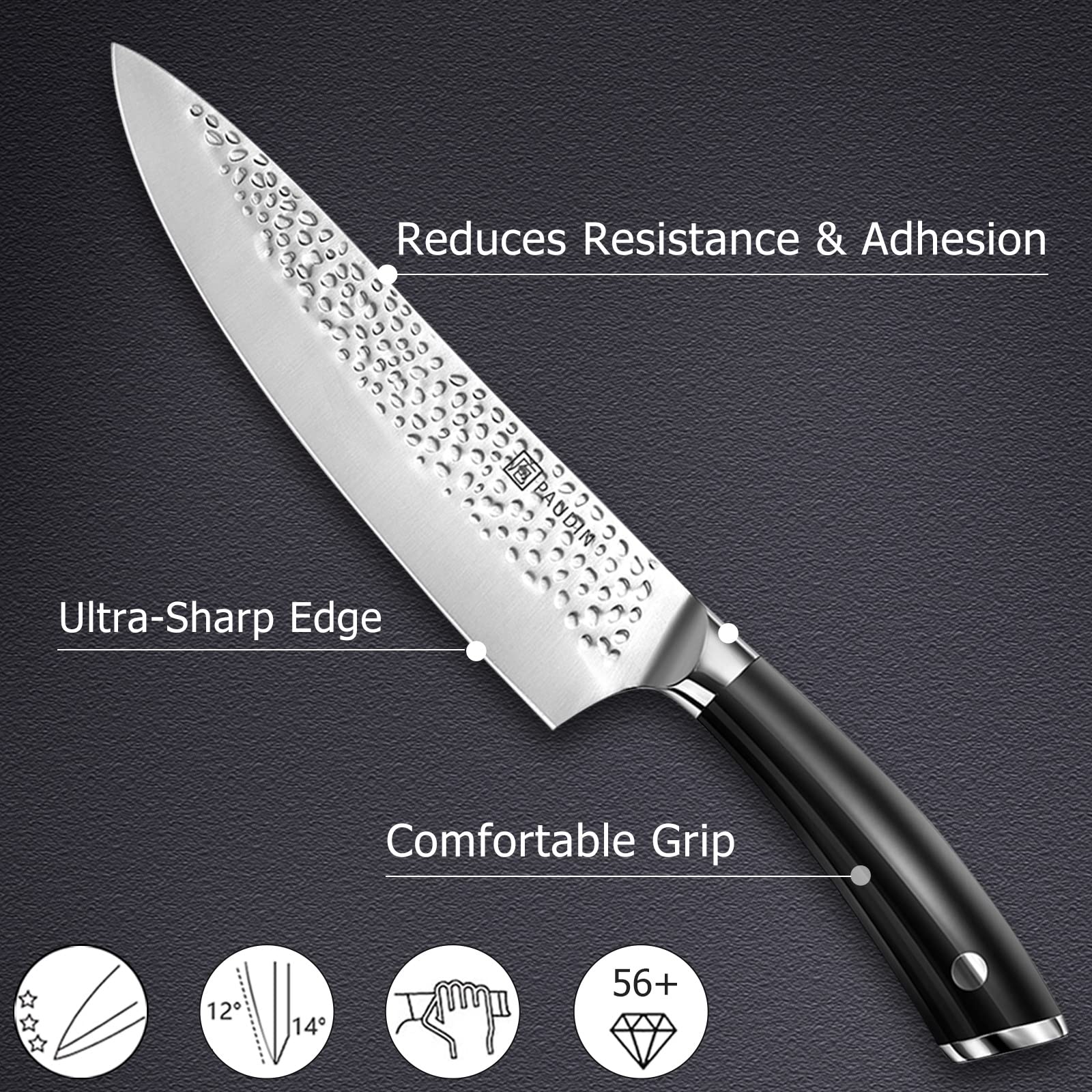 PAUDIN Knife Set with Block, 7-Pieces Knife Sets for Kitchen with Block, Razor-Sharp Chef Knife Set with Kitchen Scissor, High Carbon Stainless Steel Kitchen Knife Set with Full Tang Handle