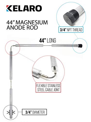 Magnesium Water Heater Anode Rod (44 inch Flexible) 3/4" NPT Thread for Rheem, Reliance, Richmond, Kenmore, GE by Kelaro