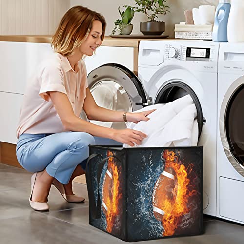 Blueangle Water Fire Football Cube Storage Bin with Handles, 10.6 x 10.6 x 10.6 in, Large Collapsible Organizer Storage Basket for Home Décor(1031)