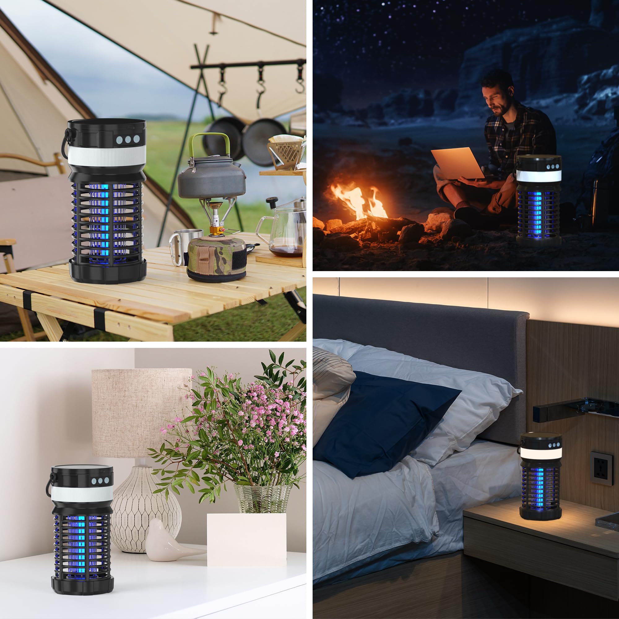 Solar Bug Zapper Outdoor, Mosquito Zapper, Electric Fly Zapper, Cordless & Rechargeable Mosquito Killer, Waterproof Fly Traps for Home Garden Patio Backyard Camping (1,Black2)