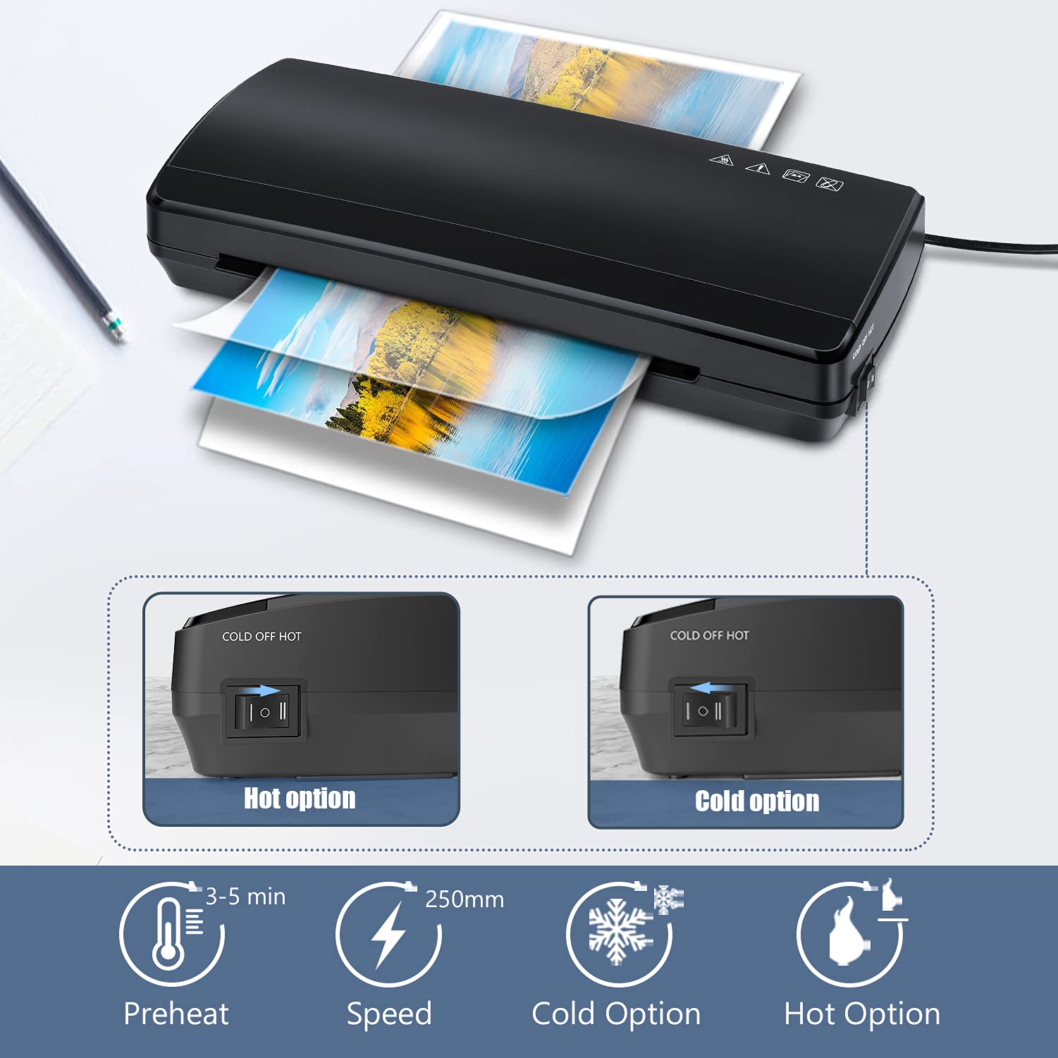 4 in 1 Laminator Machine, 9-Inch Thermal Laminator with 30 Laminating Sheet A4/A5/A6, Paper Trimmer and Corner Rounder, Personal Laminator for Teacher /Home /School /Office (Black)