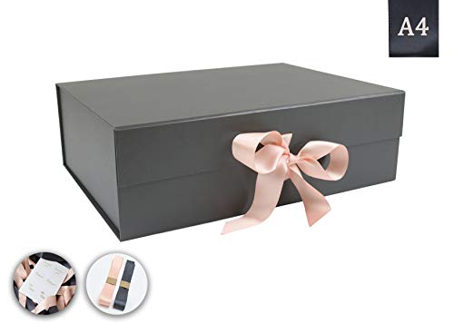 SKETCHGROUP Luxury Gift Box with 2 Satin Ribbon and Magnetic Closure (A4, Black)