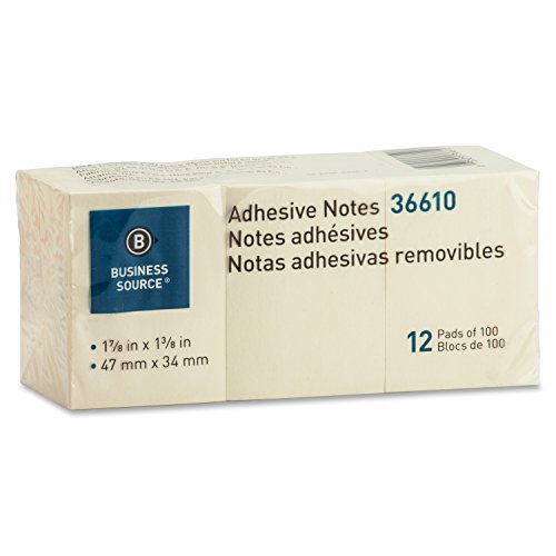 Business Source Yellow Repositionable Adhesive Notes - 1.88" x 1.38 (36610)