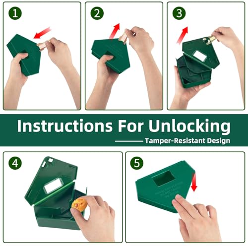 Upgraded Mouse Bait Station with Keys & Visible Window Indoor Outdoor for Rats Mice Rodents, Reusable Mouse Poisoning Bait Blocks Trap, Friendly for Children & Pets (8 Pack, Green)