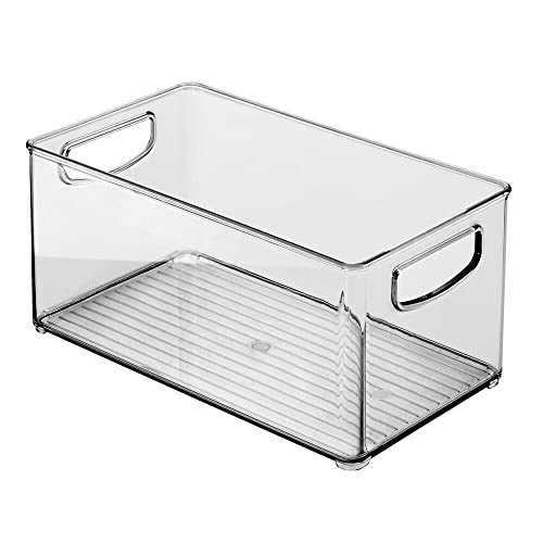 mDesign Plastic Kitchen Organizer - Storage Holder Bin with Handles for Pantry, Cupboard, Cabinet, Fridge/Freezer, Shelves, Counter - Holds Canned Food, Snacks - Ligne Collection - 4 Pack - Smoke Gray
