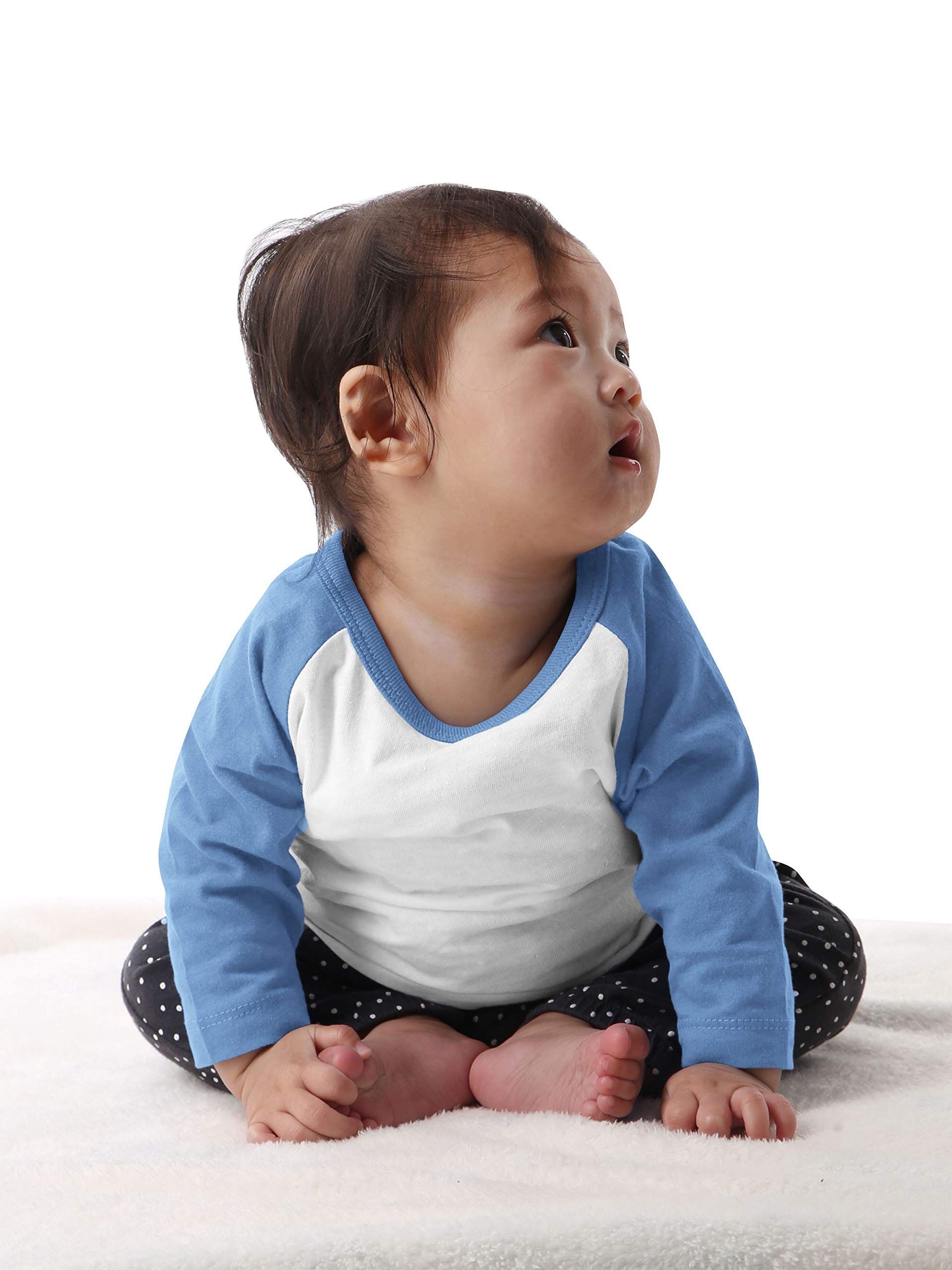 Hat and Beyond Infant Raglan 3/4 Sleeves Baseball Tee (24M, (Baby) 5bh03_White/Carolina_Blue)