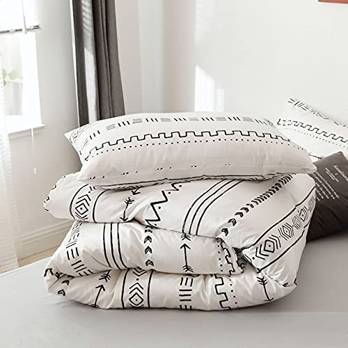 iyoimono Queen Size Duvet Cover Set Black Stripe and White Boho Geometric Bedding Set Reversible Quilt Comforter Cover with Zipper Closure (1 Duvet Cover 230x230cm+2 Pillow Shams 51x76cm)