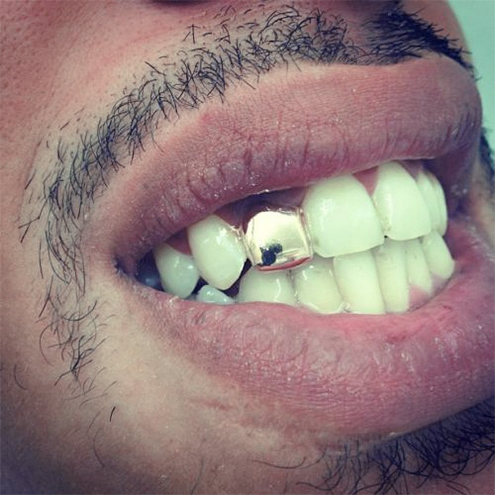 Healifty Hiphop Tooth Cap Solid 14k Gold Plated Small Single Tooth Cap top and Bottom Hip hop Teeth Grill(Silver)