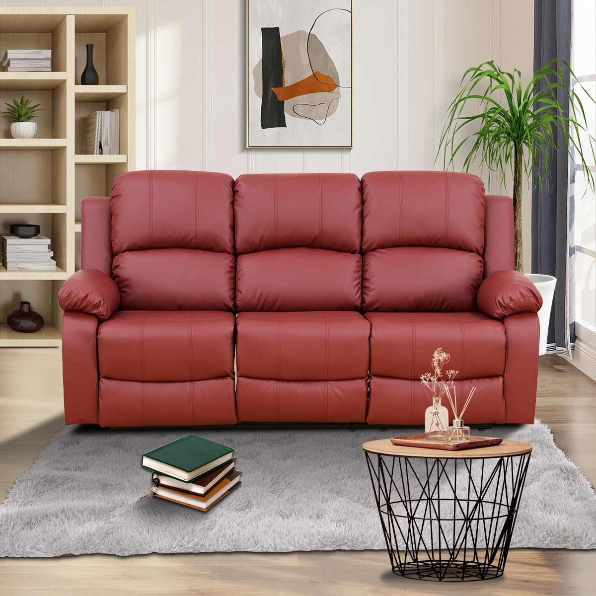 Mlxgoie leather sofa recliner Chaises Longues, 82x37x40 Inch, Red