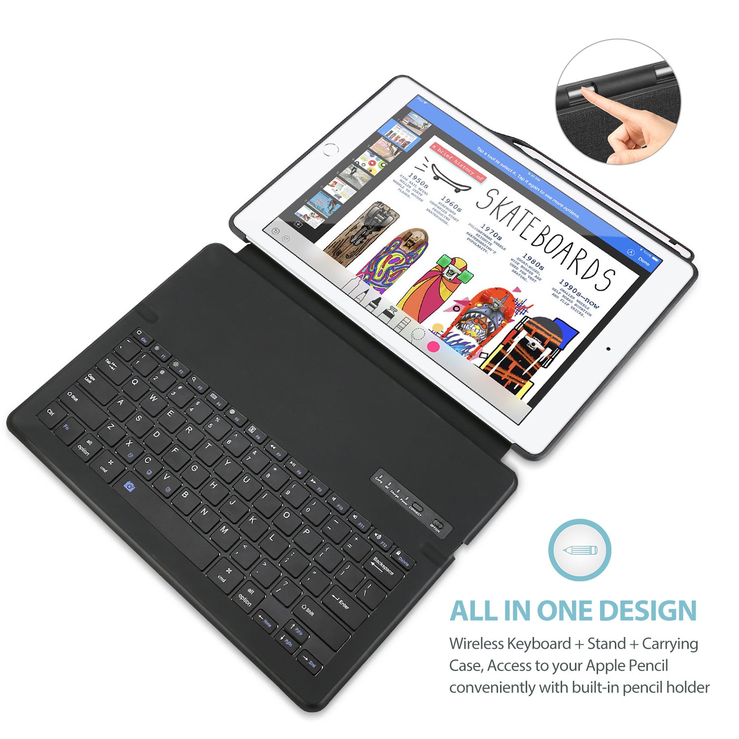 ProCase Keyboard Case for iPad Pro 12.9" 2017/2015 Old Model with Built-in Apple Pencil Holder, Slim Lightweight Cover Folio Stand Smart Cover with Keyboard for Apple iPad Pro 12.9 inch –Black