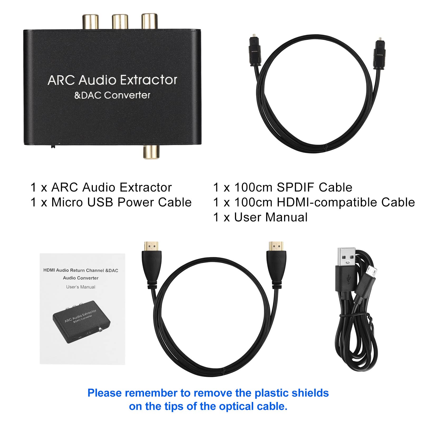 HDMI ARC Audio Extractor 192KHz DAC Converter ARC Audio Extractor Support Digital HDMI Audio to Analog Stereo Audio RCA L/R Coaxial SPDIF and 3.5mm Jack ARC Audio Adapter for TV