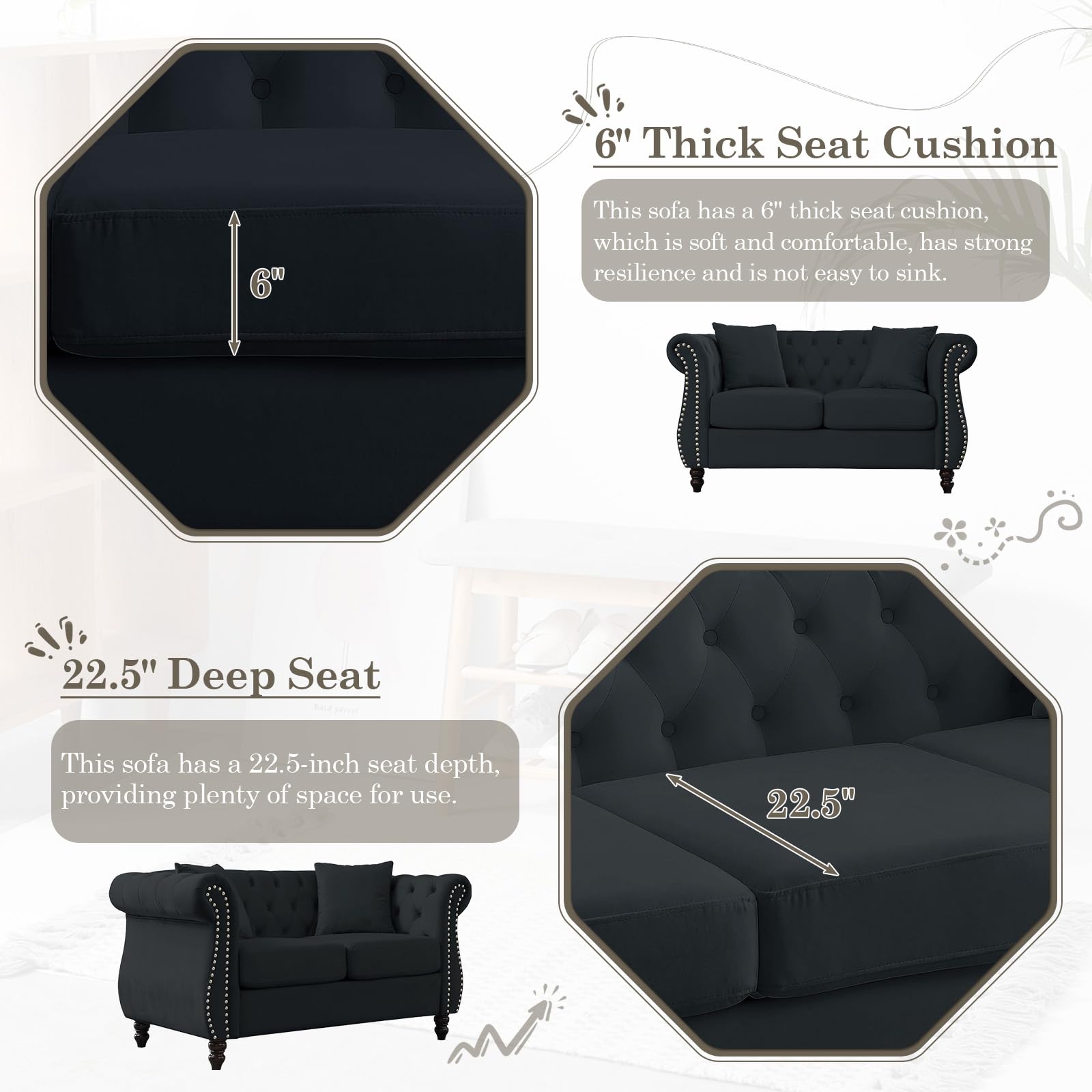 JEEOHEY Chesterfield Sofa Couch,80" Button Tufted Velvet Couch with Rolled Arms&Nailhead Trim,Comfy 3 Seater Sofa,Oversize Mid Century Modern Couch for Living Room,Bedroom,Apartment,Office(Beige)
