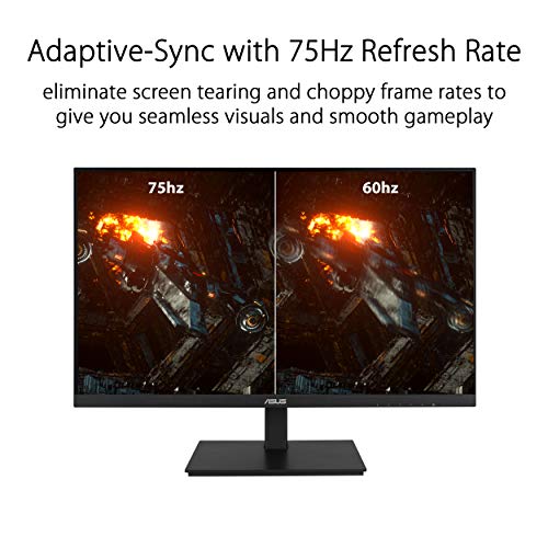 ASUS VA27DQSB 27β Monitor, 1080P Full HD, 75Hz, IPS, Adaptive-Sync, Eye Care, HDMI DisplayPort VGA USB Hub, Frameless, Ergonomic Design, VESA Wall Mountable,BLACK