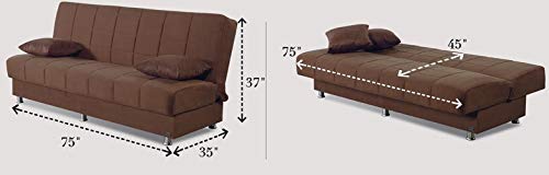 BEYAN Hamilton Collection Modern Armless Convertible Sofa Bed with Storage Space, Includes 2 Pillows, Dark Brown
