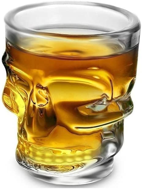 Circleware Skull Face Heavy Base Whiskey Shot Glasses, Set of 6, Party Home and Entertainment Dining Beverage Drinking Glassware for Brandy, Liquor, Bar Decor, Jello Cups, 1.75 oz, Clear