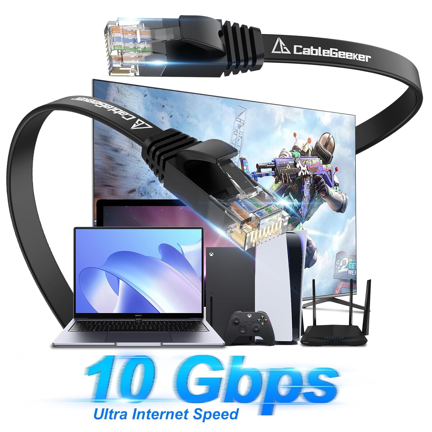 Cat 6 Ethernet Cable 1.5ft (6 Pack) (at a Cat5e Price but Higher Bandwidth) Flat Internet Network Cable - Cat6 Ethernet Patch Cable Short - Black Cat6 Computer Cable with Snagless RJ45 Connectors