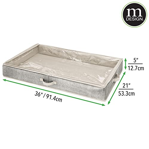 mDesign Soft Fabric Under Bed Storage Organizer Holder Bag for Clothing, Accessories, Linen - Easy-View Top Panel, Attached 2-Way Zippered Lid, Side Handles - 4 Pack - Black/Cream/Beige