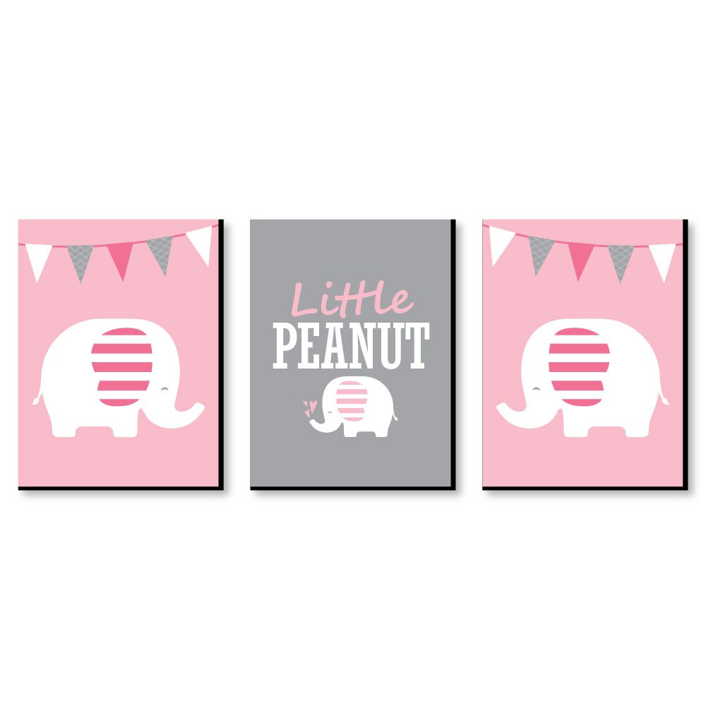Big Dot of Happiness Pink Elephant - Baby Girl Nursery Wall Art and Kids Room Decorations - Gift Ideas - 7.5 x 10 inches - Set of 3 Prints