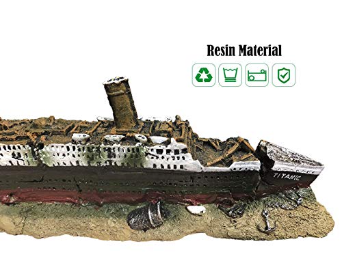 SLOCME Aquarium Titanic Shipwreck Decorations - Resin Material Ship Decorations,Fish Tank Sunken Ship Ornament Aquarium Environment Friendly Decorations