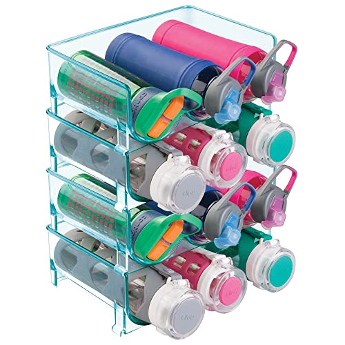 mDesign Stackable Plastic 3 Bottle Refrigerator Wine Rack - Kitchen Storage Organizer for Champagne, Wine or Water Bottles - Stacking Wine Organizer for Fridge - Ligne Collection - 4 Pack - Blue Tint