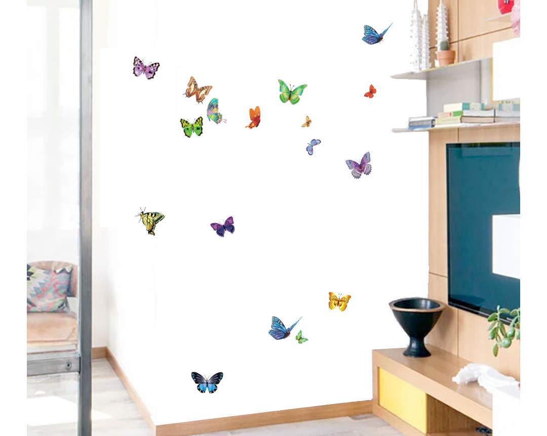 Removable Creative Wall Stickers- 17 Butterflies, Colorful Butterfly Wall Decals Kids Room Mini Wall Decorations Art Sticker Nursery 3D DIY PVC Decal