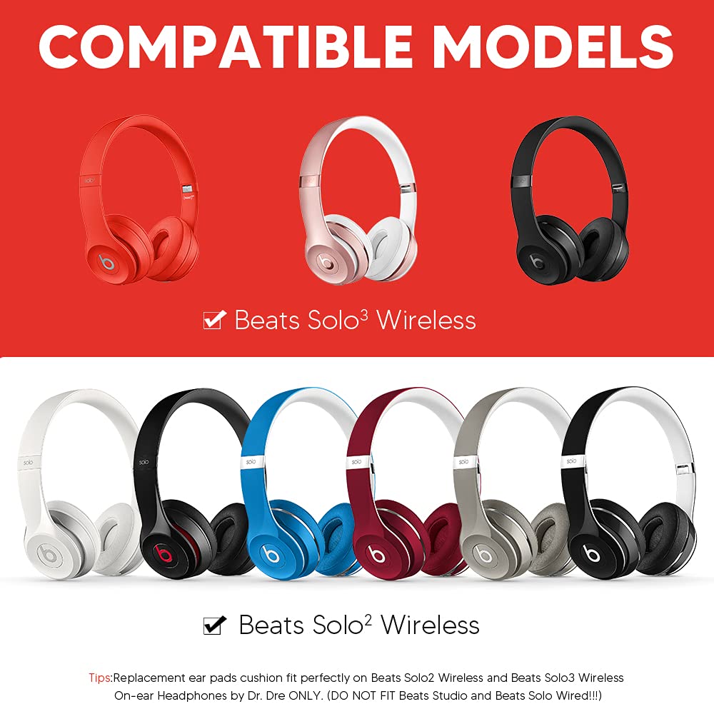 Beats Solo 3 Wireless Ear Pads Replacement, BUTIAO Protein Leather Memory Foam Headphone Earpads Ear Cushion Pad for Beats by Dre Solo 3 Wireless & Solo 2 Wireless Over Ear Headsets (Champagne)