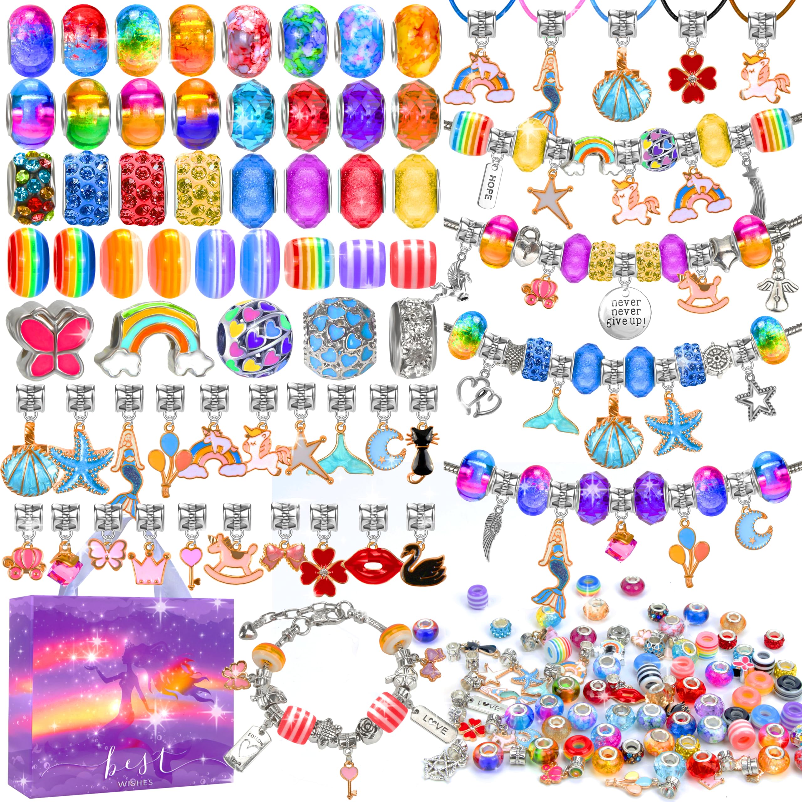 Palonu Charm Bracelet Making Kit,170 pcs Jewelry Making Kit Crafts for Kids Ages 8-12, Beads Toys DIY Craft Gift Set for Teens Girls 8 9 10 11 12 Years Old