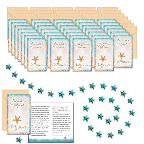 Smiling Wisdom - Bulk 30 Sets - Starfish Story You Make a Difference - Employee Appreciation Mini Greeting Card and Keepsake Gift Sets - 90 Pieces (Starfish - Kraft Envelopes)