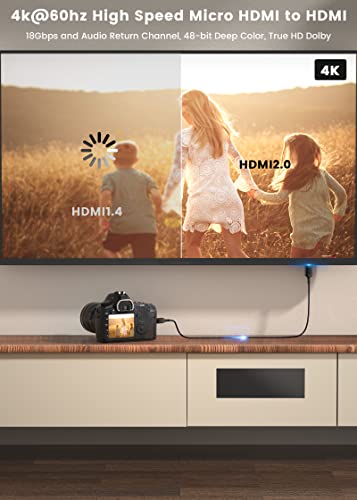 FOINNEX Flexible Micro HDMI to HDMI Cable, Ultra Thin Micro HDMI Cord 4K@60Hz for Gimbal, Bidirectional HDMI to Micro HDMi for GoPro Hero 7/6/3+, Raspberry Pi4, Kindle Fire HD-3FT