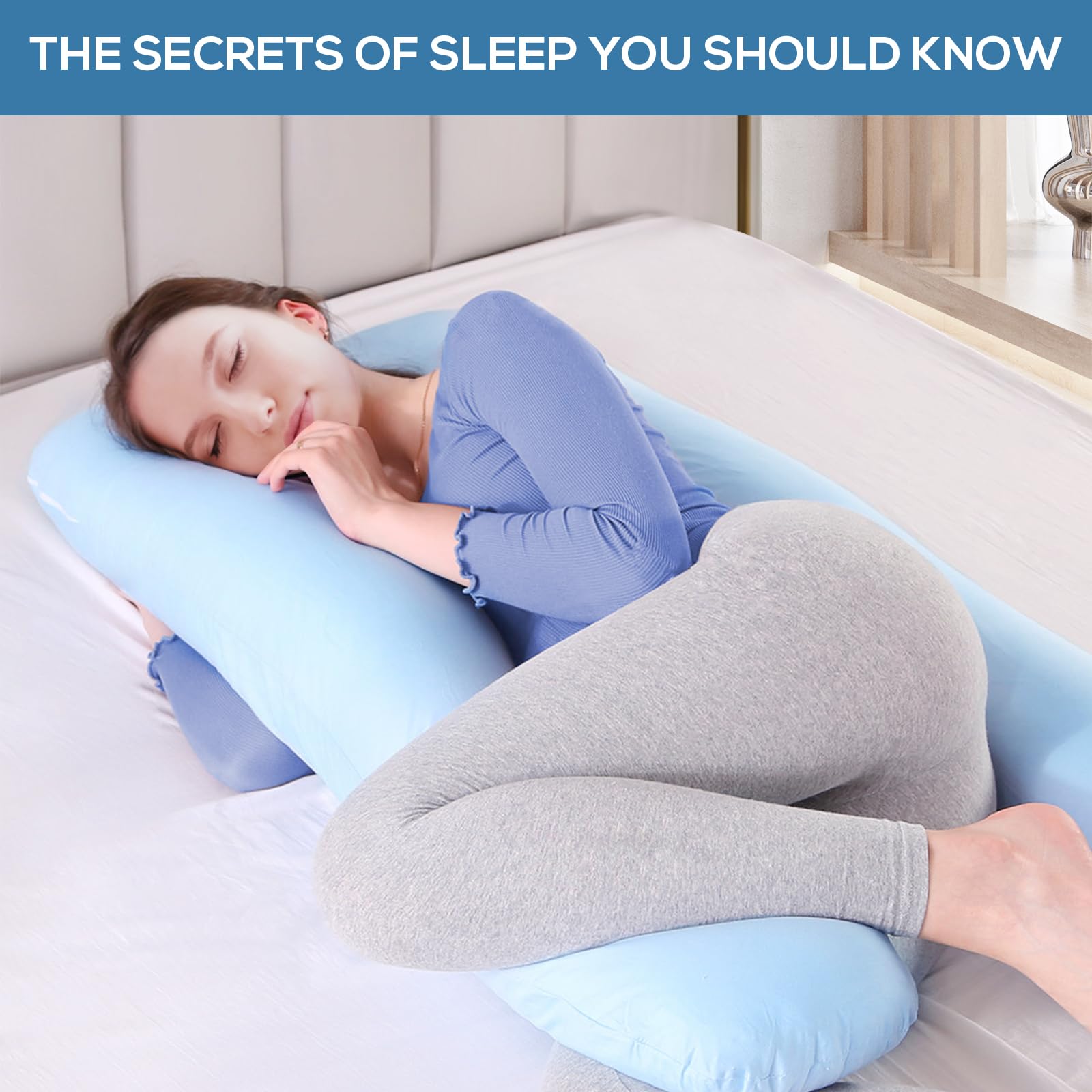 Tree.NB Full Body Pregnancy and Kid U Shape Pillow for Maternity and Pregnant Women, Blue (130 * 70 * 15CM)