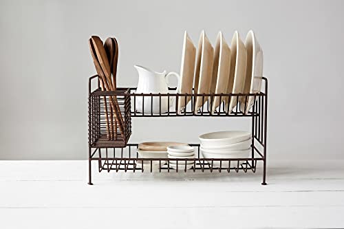 Creative Co-Op 2-Tier Metal Dish Rack with Utensil Compartment
