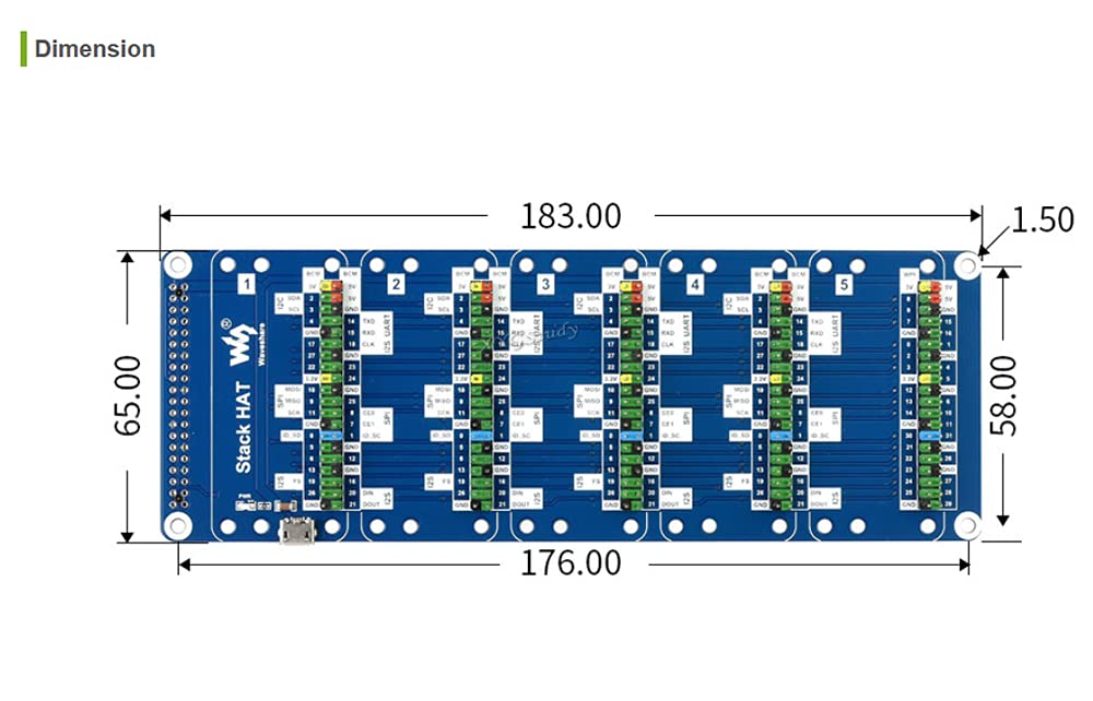 XYGStudy Stack HAT I/O Expansion Connector for Raspberry Pi, 5 Sets of 2x20 Pinheaders, Directly Pluggable, USB Power Port