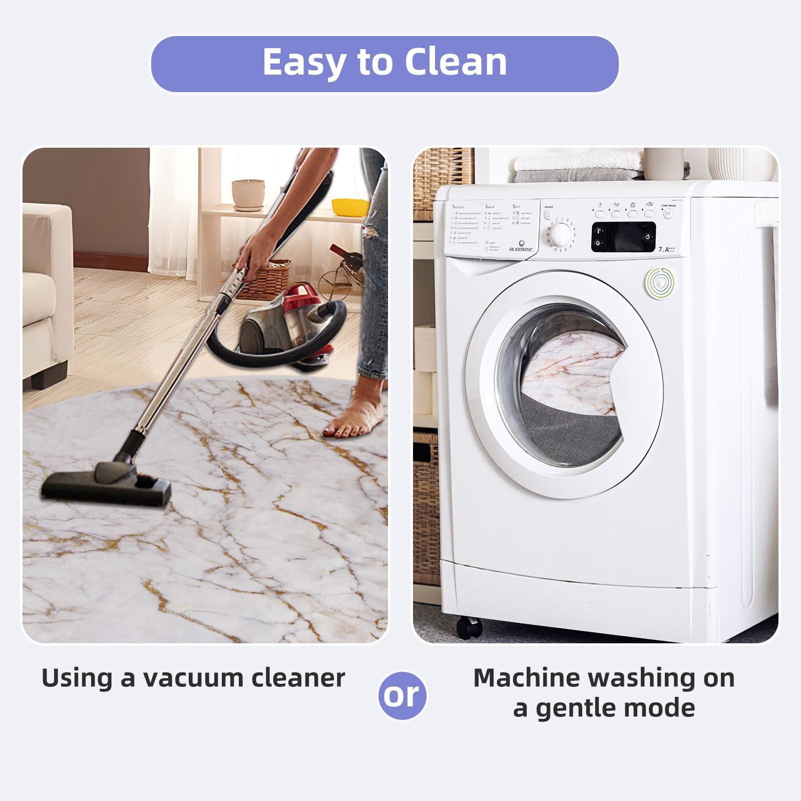 4Ft Soft Circle Rug - White and Gold Marble Pattern Round Area Rug, Washable Round Entryway Carpet with Non-Slip Rubber Backing - Ideal for Bedroom and Kids Room