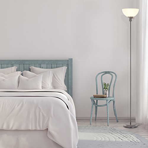 Catalina 20641-000 Traditional 3-Way Metal Torchiere Floor Lamp with White Plastic Shade, Silver Classic