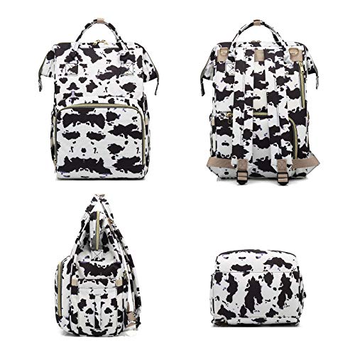 Yusudan 3 in 1 Cow Print Diaper Bag Backpack for Baby Girls Boys, Nappy Bags with Diaper Pad Stroller Straps